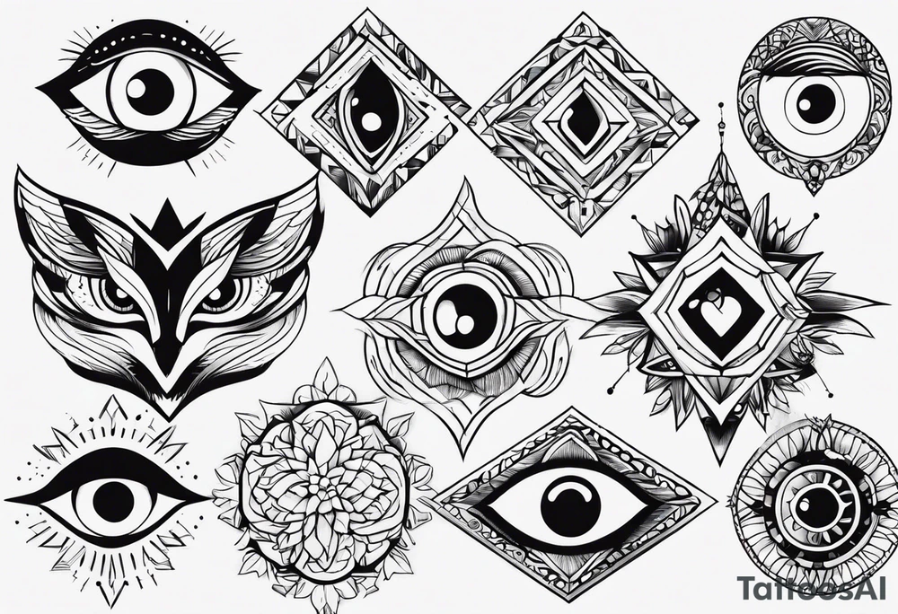 Variety simple line eyes flash sheet tattoo idea | TattoosAI