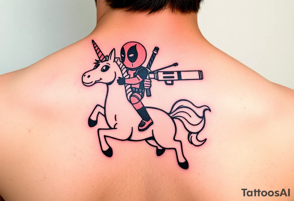 Deadpool riding cartoon unicorn holding rocket propelled grenade ...
