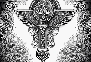 ankh mixed tribal whole arm tattoo idea | TattoosAI