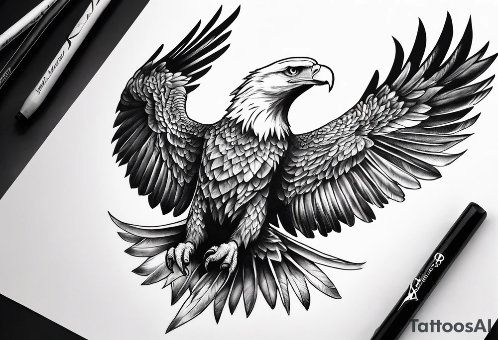 Powerful flying eagle tattoo idea | TattoosAI