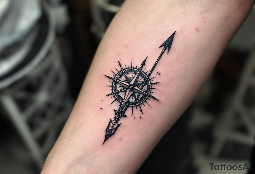 Japanese arrow with compass tattoo idea | TattoosAI