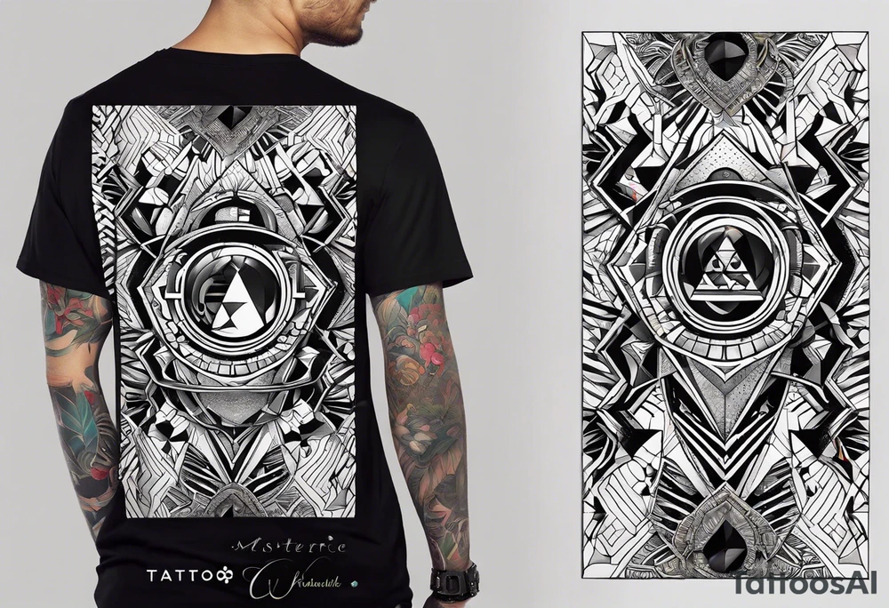 A tattoo design featuring geometric patterns and symbols inspired by ...