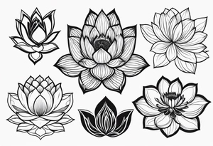 Variety of lotus flowers flash sheet tattoo idea | TattoosAI