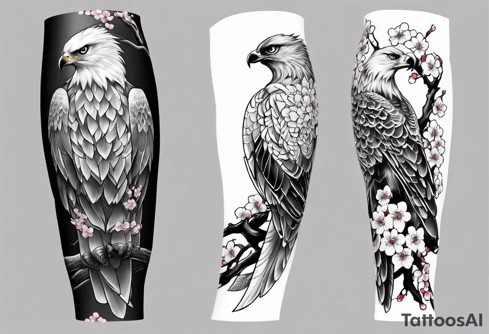 Traditional. full leg sleeve with the following elements: hawk and ...