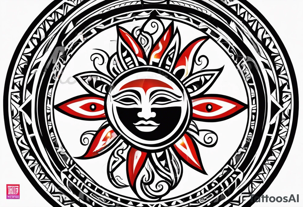 Taino tribal sun with puerto rican flag tattoo idea | TattoosAI