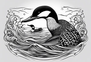 A loon diving with a fish in its mouth tattoo idea | TattoosAI