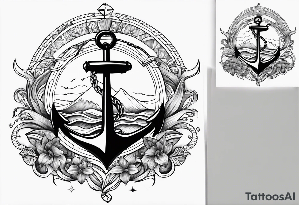 Anchor and compass and waves tattoo idea | TattoosAI