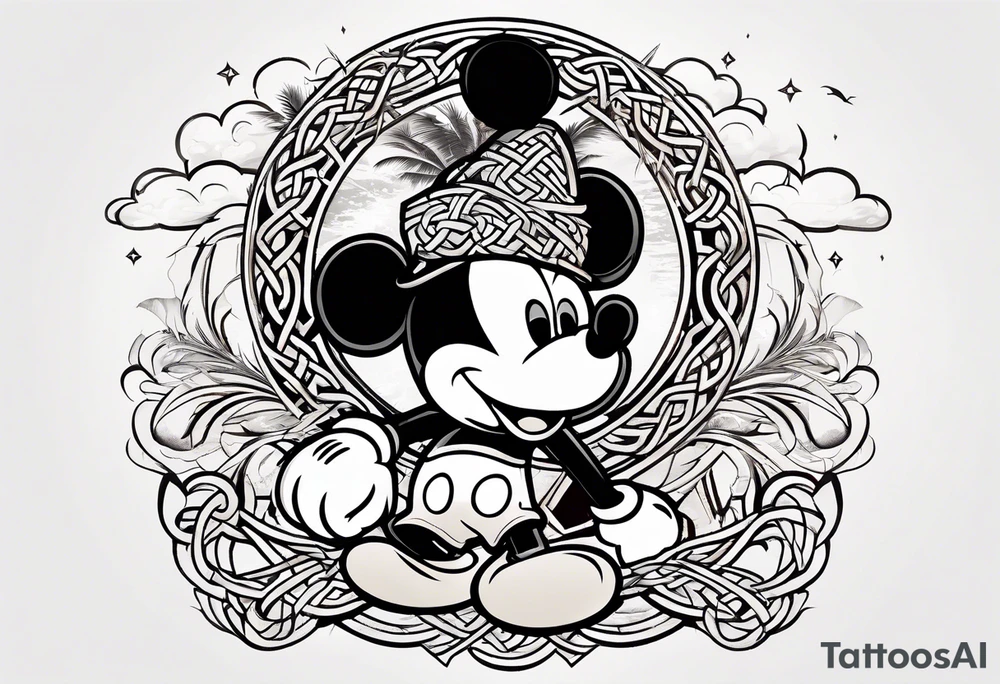 Mickey mouse in a lightning storm with palm trees and the celtic symbol ...