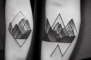 Geometric mountain scene with a lake on forearm enclosed in a triangle ...