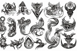 Naturalistic mythical symbols tattoo idea | TattoosAI
