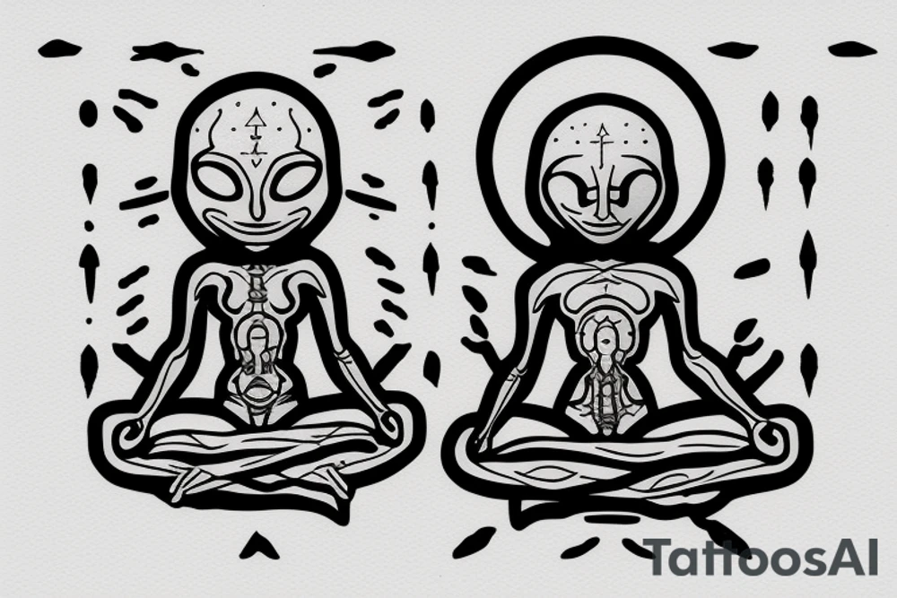 Regular alien meditating simple symmetric tattoo idea | TattoosAI