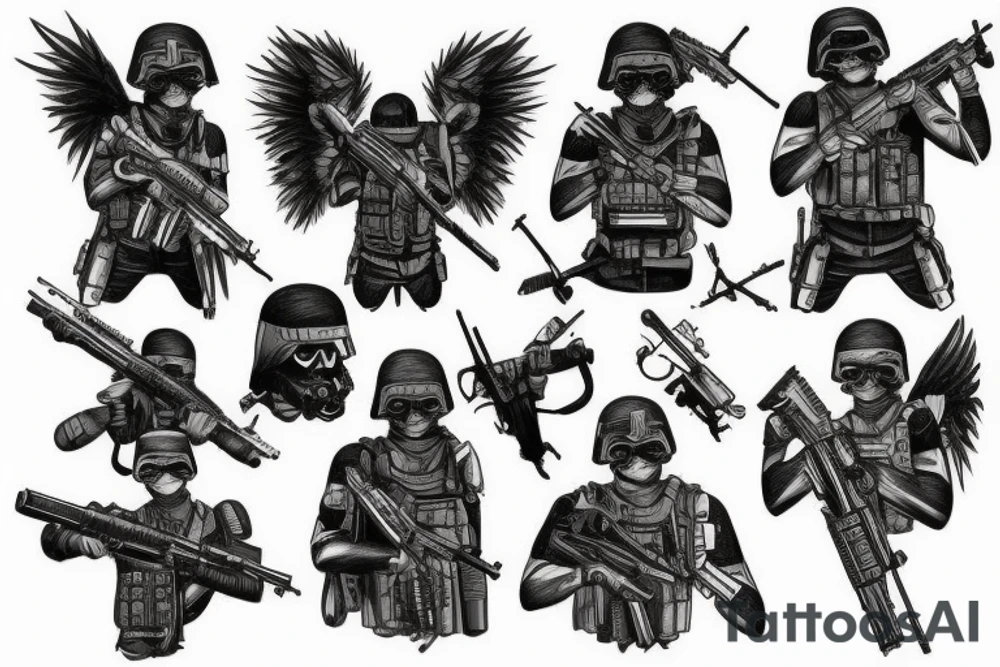Dark angel tactical soldier tattoo idea | TattoosAI