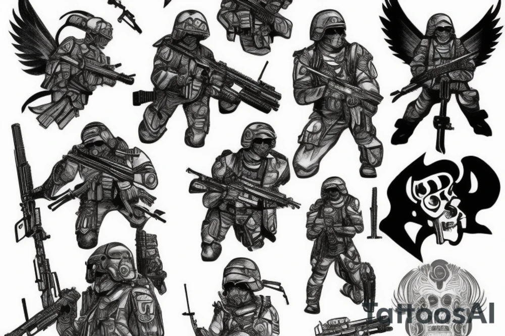 Dark angel tactical soldier tattoo idea | TattoosAI