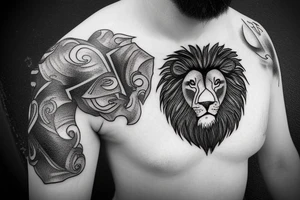 A lion face with fade haircut and beard tattoo idea | TattoosAI