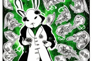 White rabbit and matrix screen green symbols tattoo idea | TattoosAI