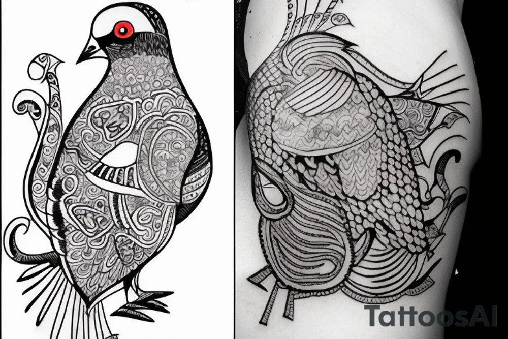 Pattachitra style pigeon tattoo idea | TattoosAI