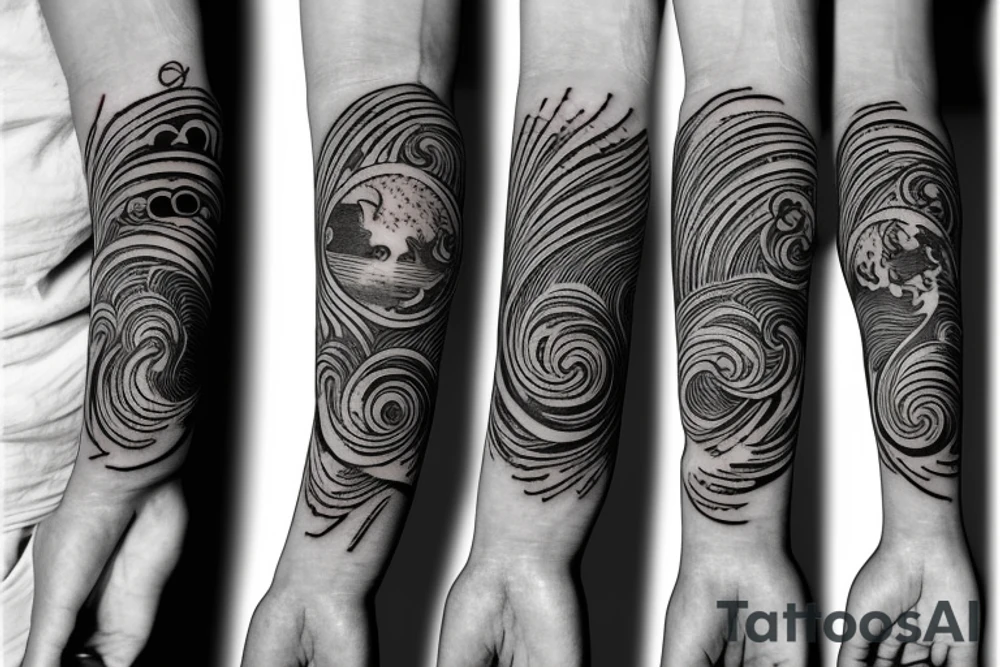 Filipino Sun and moon encased by ocean waves and lightning patterns ...