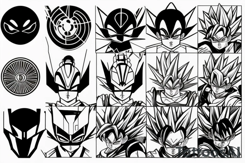 Geometric design that incorporates elements of Dragon Ball, Gundam Wing ...